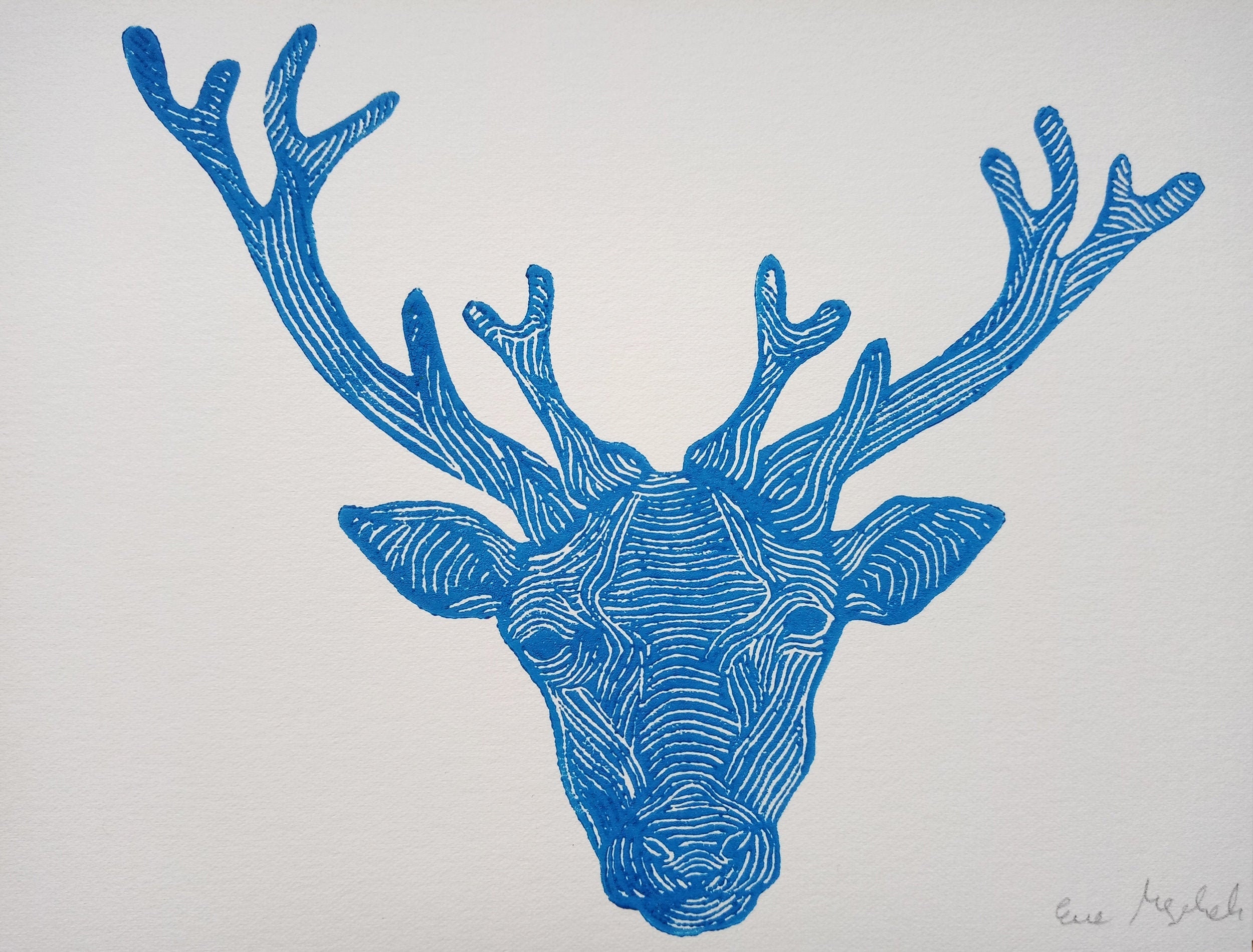 Linocut Reindeer Original Art Print Animal Art Nature Art - Etsy