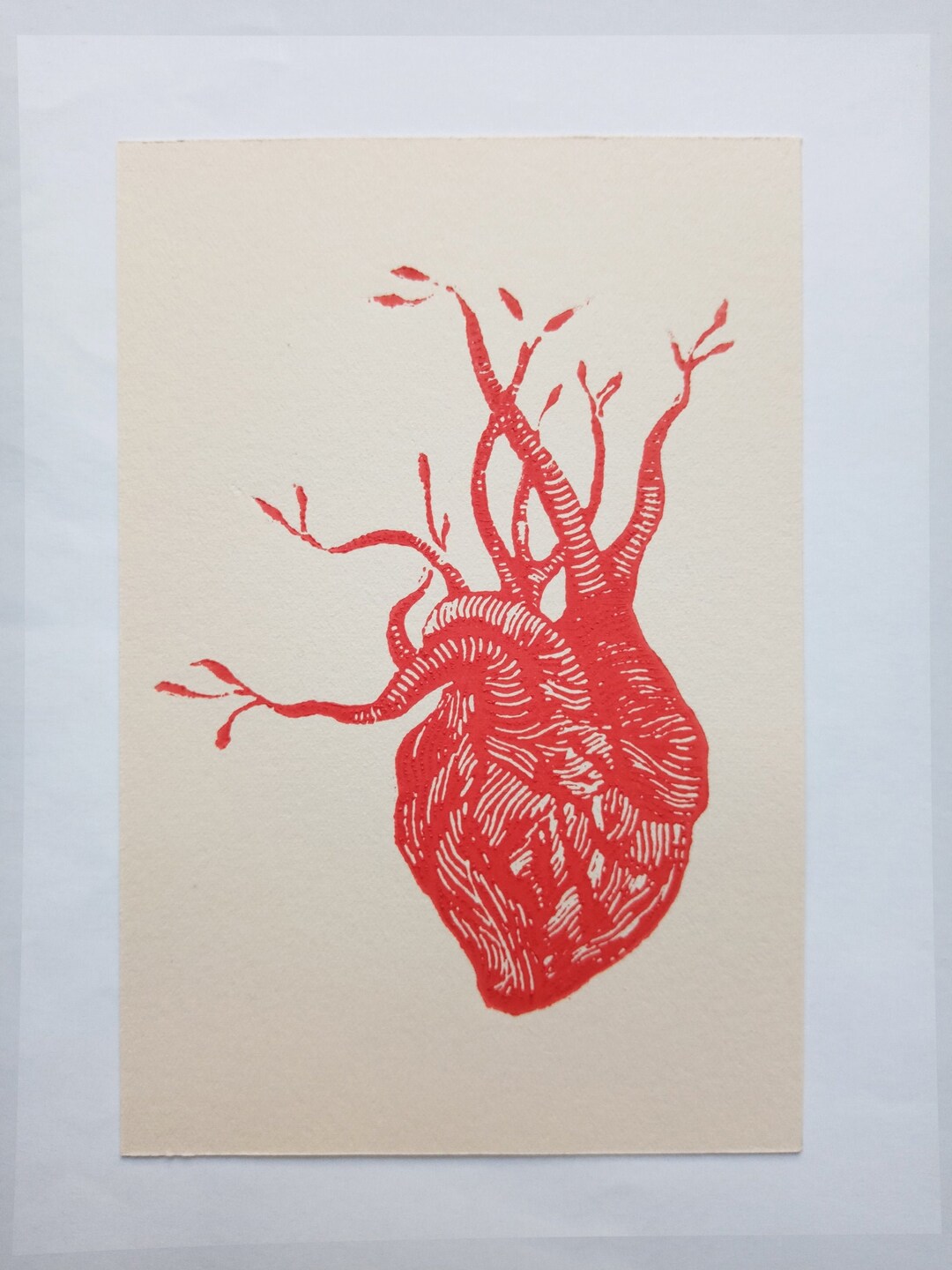 Linocut Print Heart - Original Art Print - Etsy