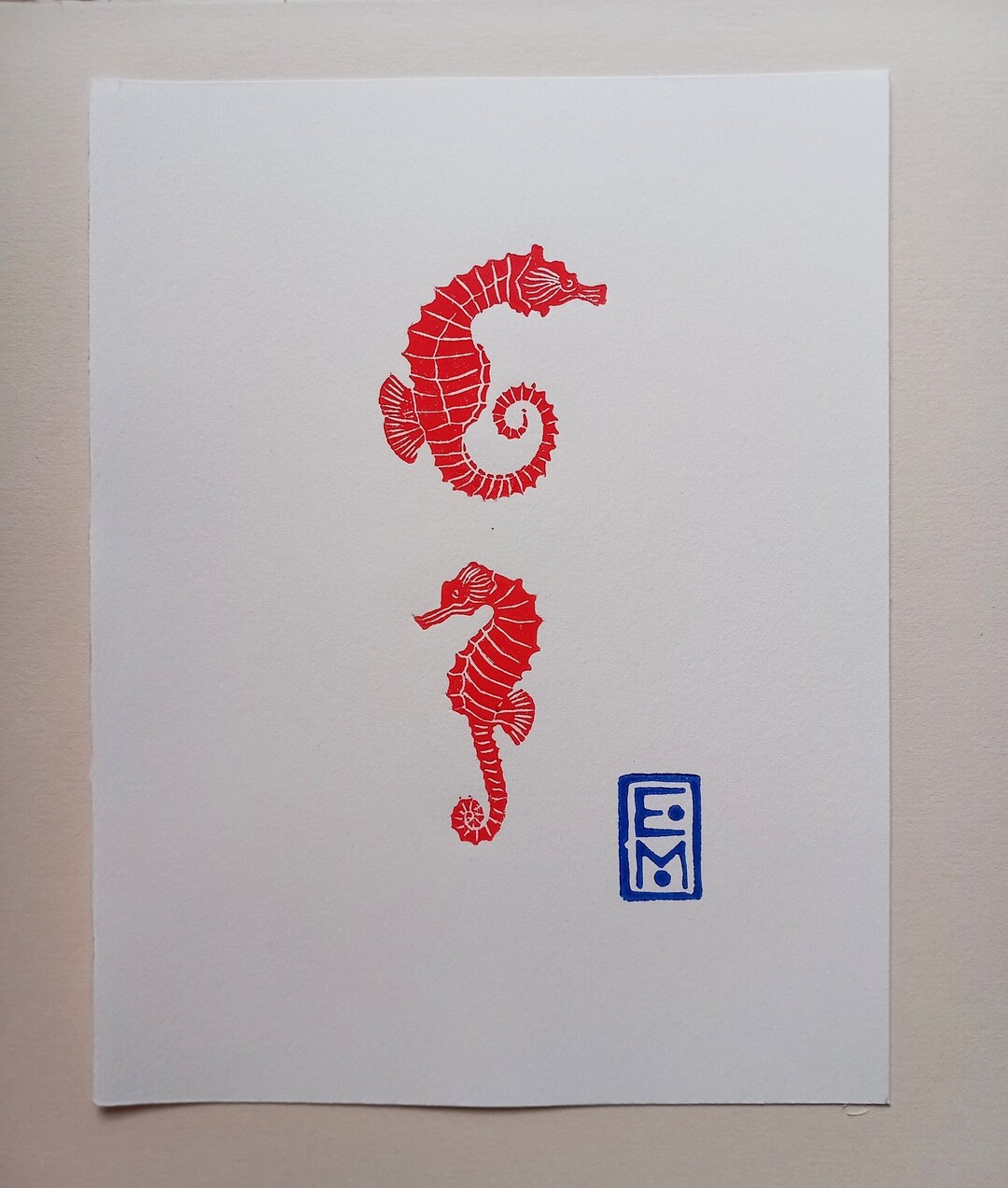 Linocut Seahorse - Original Art Print, Limited Edition, Zoological ...