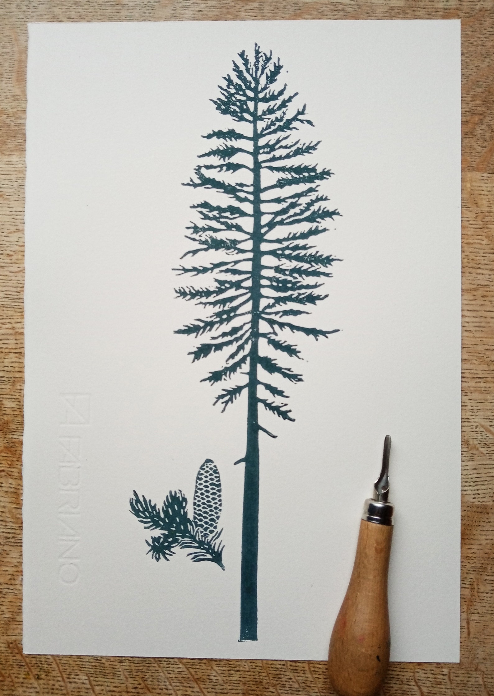 Linocut Fir Original Art Print, Botanical Illustration, Housewarming ...