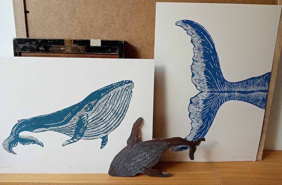 Linocut Whale Original Art Print Hand Engraved and Printed | Etsy Canada