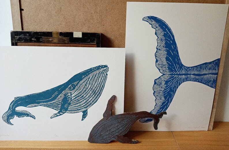 Linocut Whale Original Art Print Hand Engraved and Printed | Etsy Canada