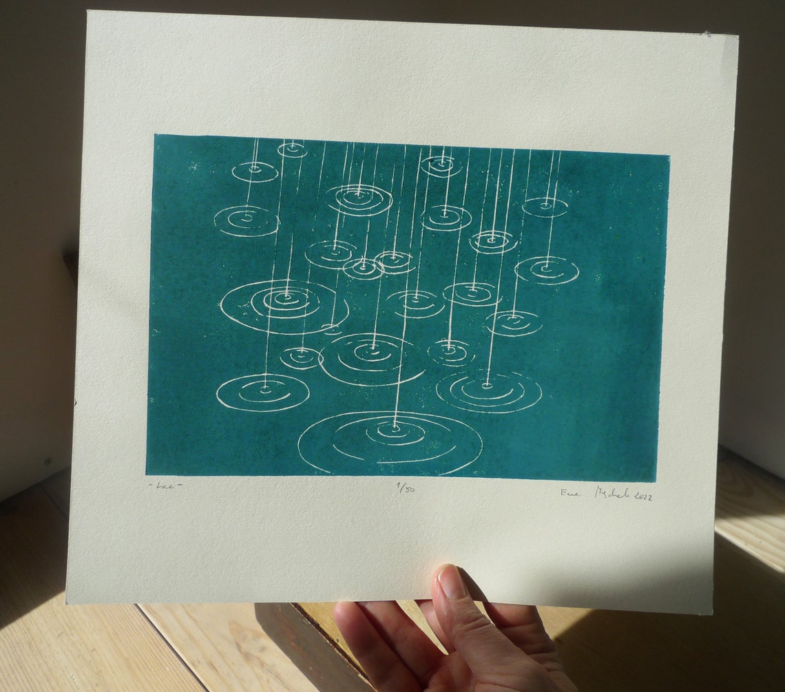 Linocut Print Lake Original Art Print Nature Wall Art - Etsy