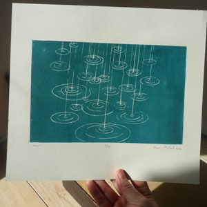 Linocut Print Lake - Original Art Print, Nature Wall Art, Limited ...