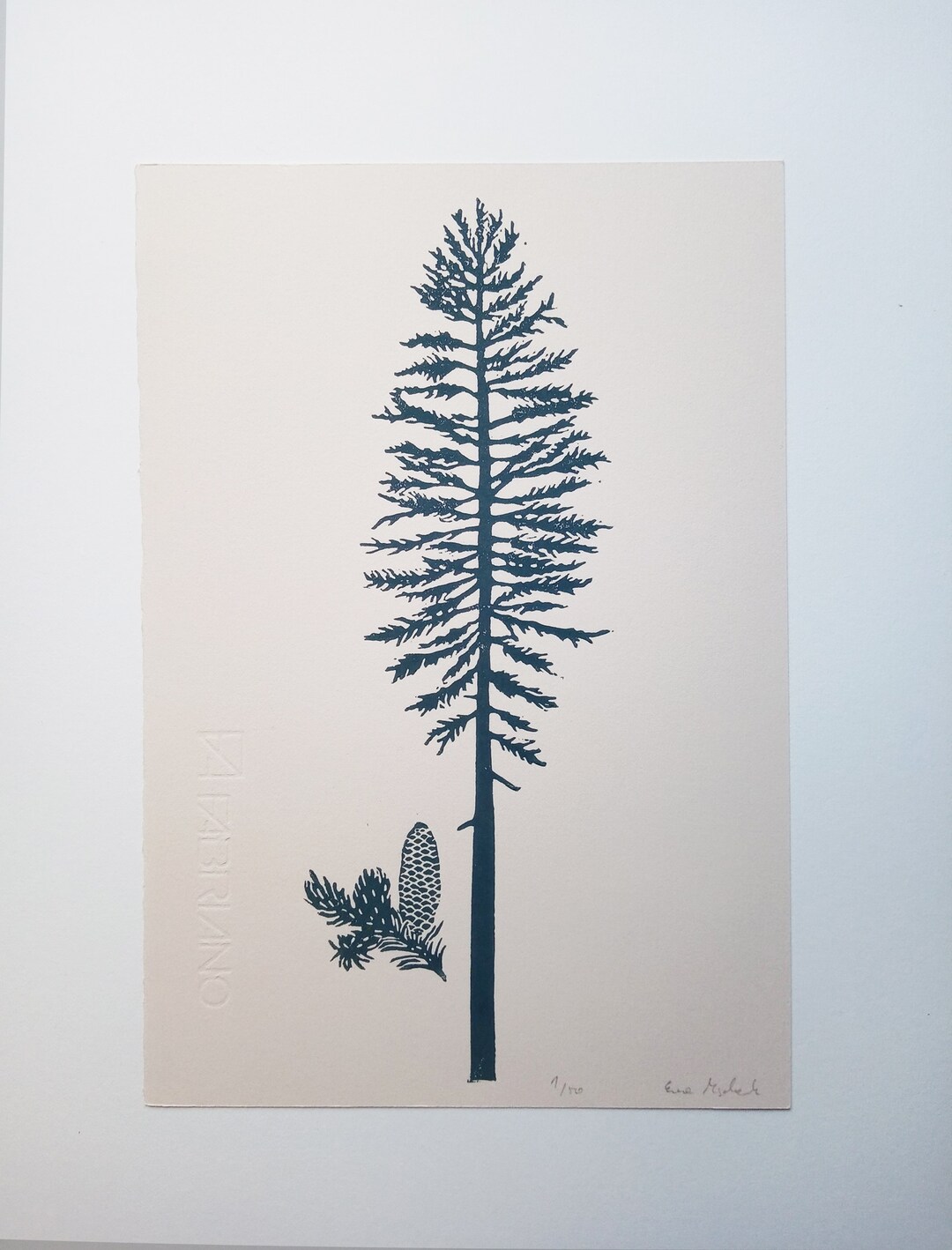 Linocut Fir Original Art Print, Botanical Illustration, Housewarming ...
