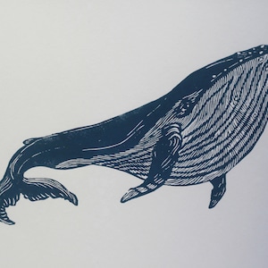 Linocut Whale - Original Art Print, Hand Engraved and Printed, Marine ...