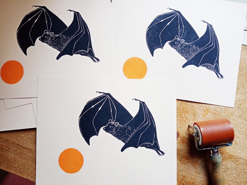 Linocut Print Bat Hunting Original Art Print Nature Wall - Etsy