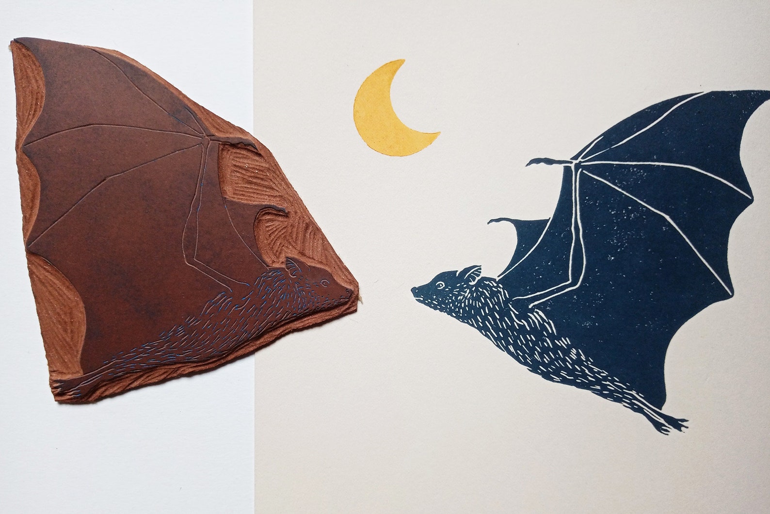 Linocut Bat- Original Art Print, Hand Carved and Printed, Limited ...