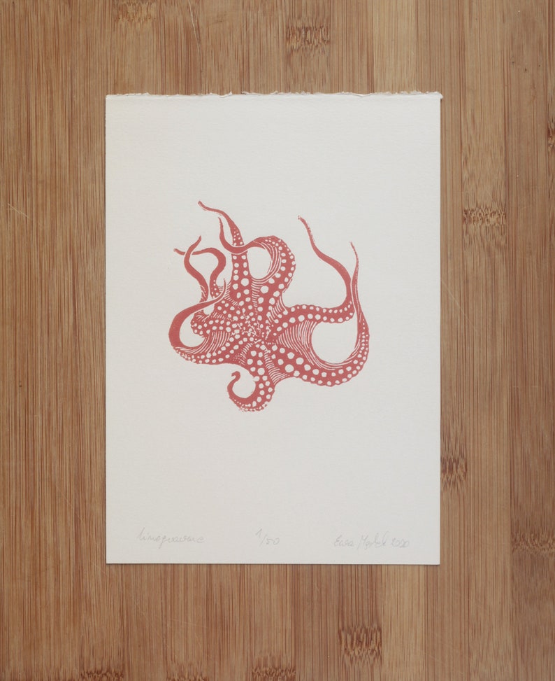 Linocut Octopus Original Art Print Marine Art Hand Carved - Etsy