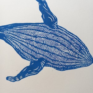 Linocut Whale - Original Art Print, Hand Engraved and Printed, Marine ...