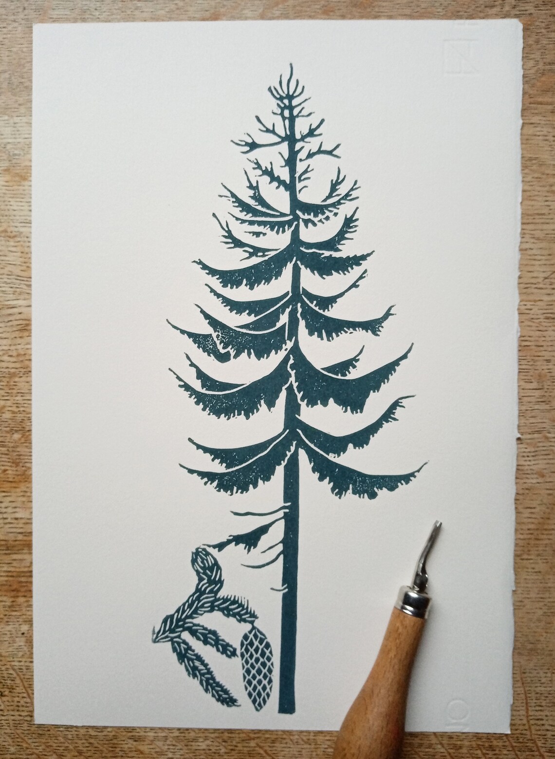 Linocut Fir Tree - Original Art Print, Nature Wall Art,forest Trees ...