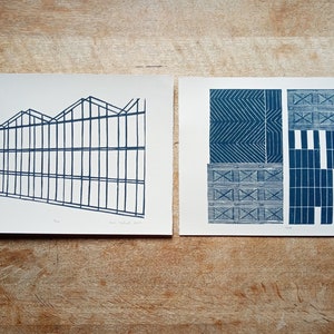 Linocut Buildings Original Art Print, Cityscape, Architecture, Modern ...