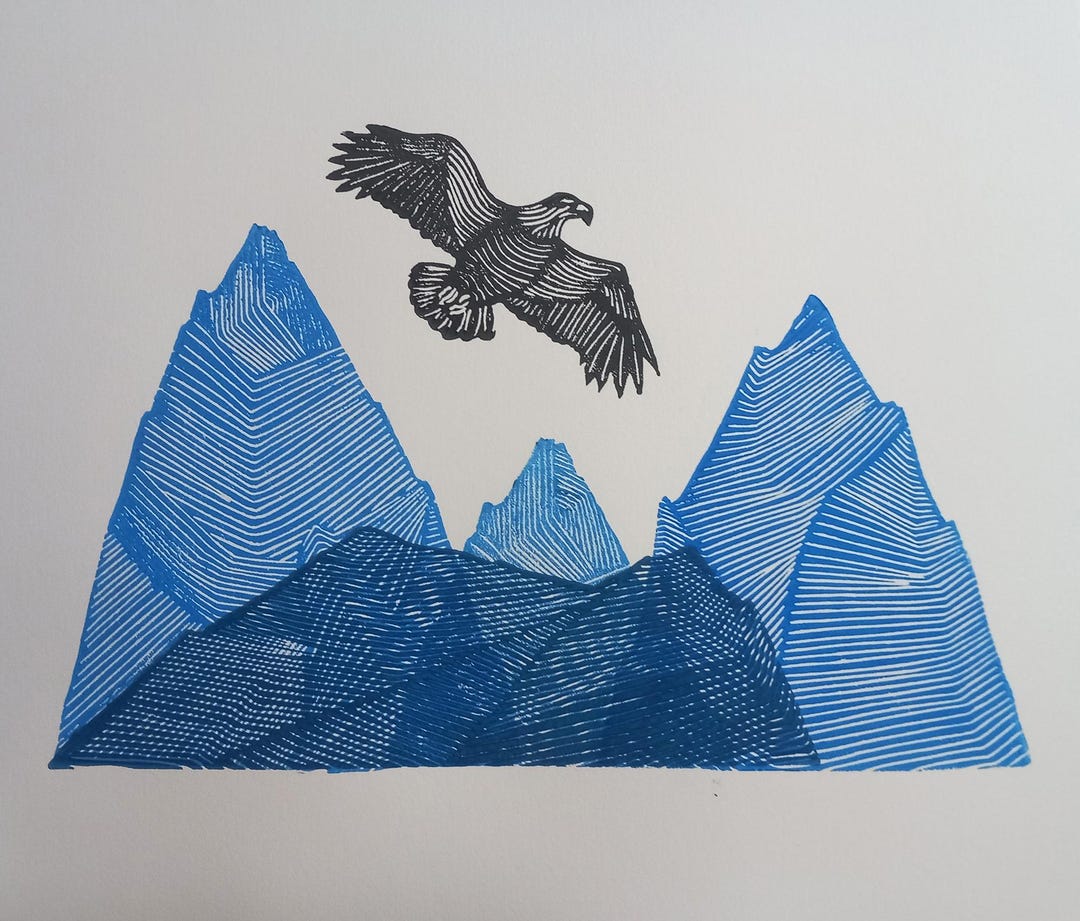 Linocut Print - Hunting, Original Art Print, Minimalist Landscape ...