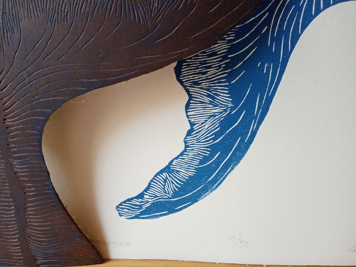 Linocut Fin Whale - Original Art Print, Engraved and Printed by Hand ...