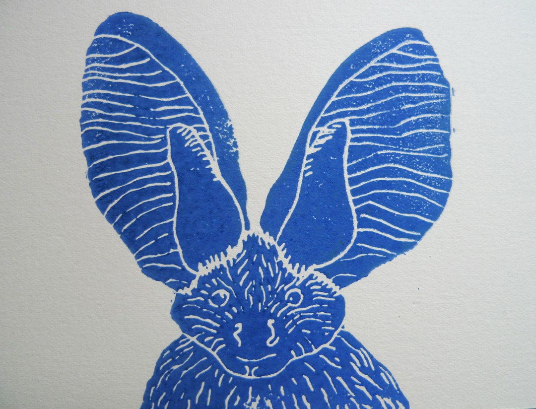 Linocut Bat, Original Art Print, Blue Wall Decor, Hand Made Artwork ...
