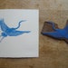 Linocut Crane Blue Bird, Original Art Print, Ready for Frame Nature Art ...