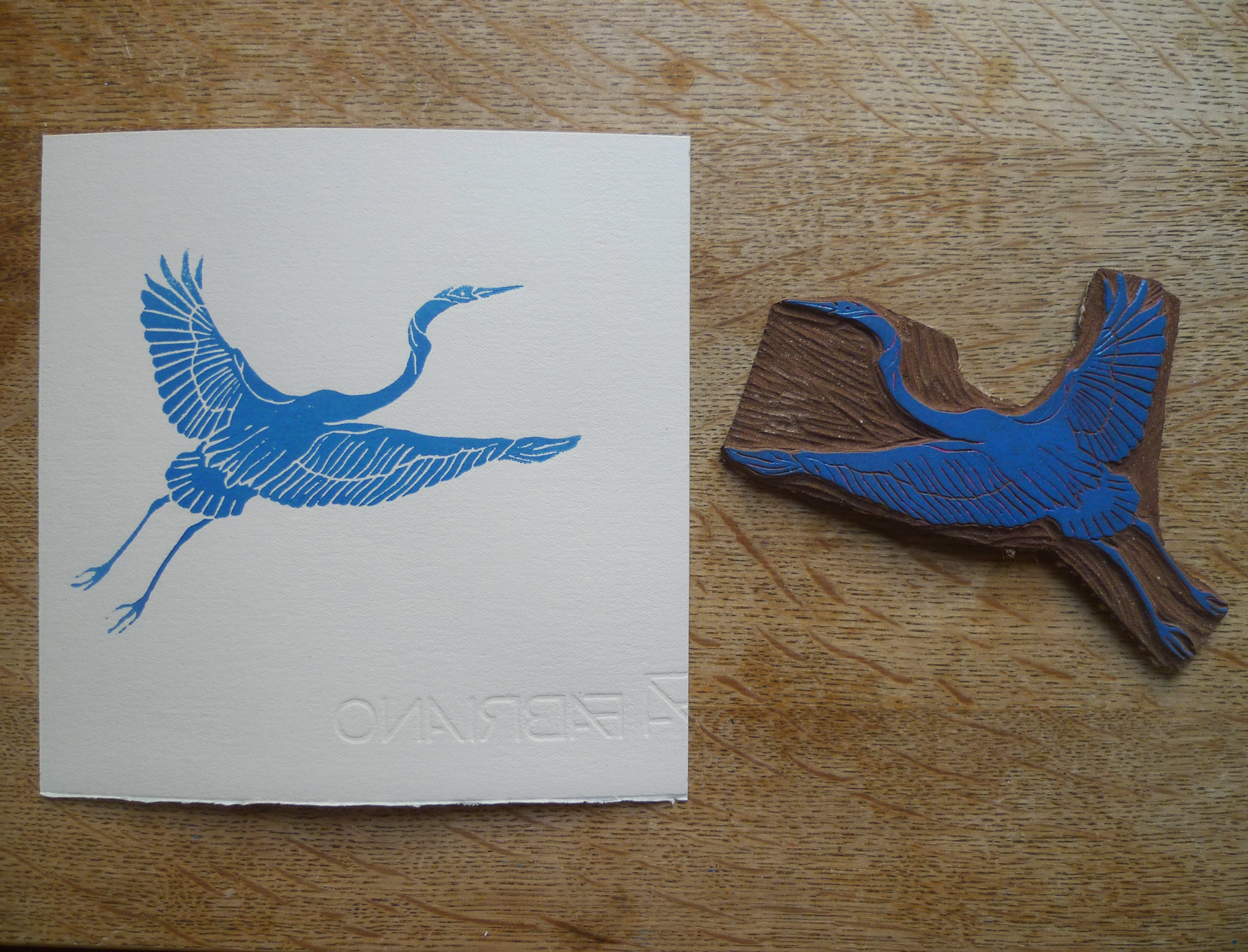 Linocut Crane Blue Bird Original Art Print Ready for Frame - Etsy Canada