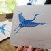 Linocut Crane Blue Bird, Original Art Print, Ready for Frame Nature Art ...