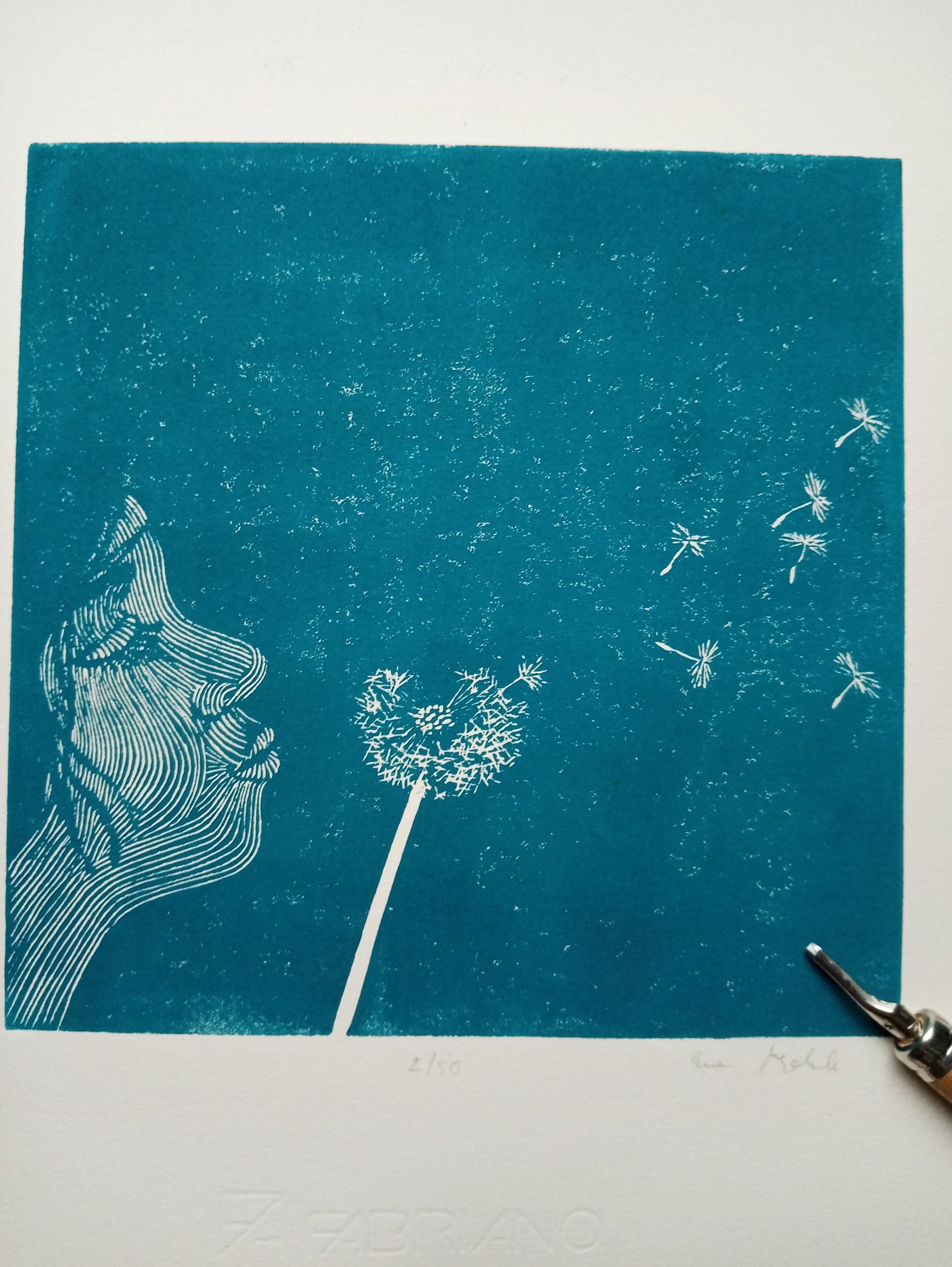 Diptych Linocut Dandelion - Original Art Print, Poetic Illustration ...