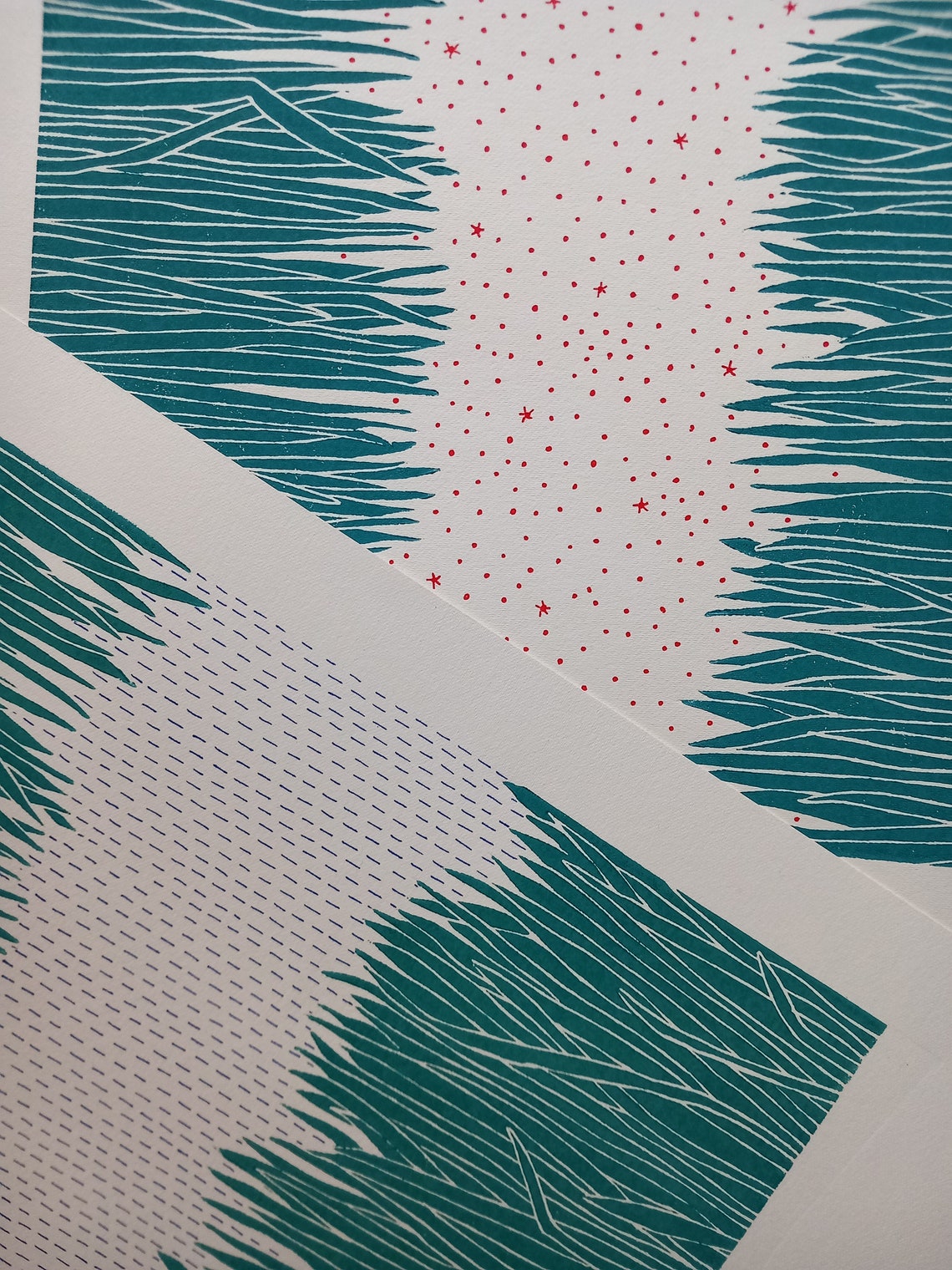 Linocut and Drawing "in the Grass No.2", Original Artwork, Mixed Media ...