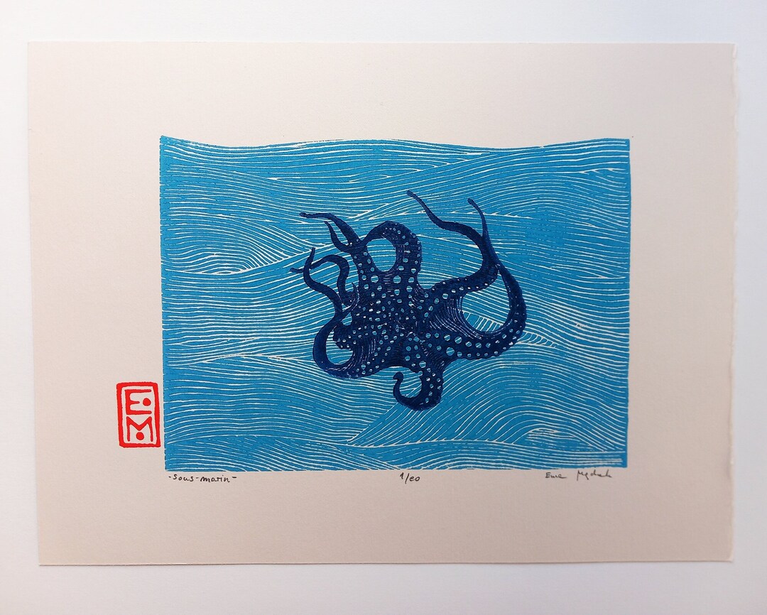 Linocut Underwater - Original Art Print, Signed and Numbered by the ...