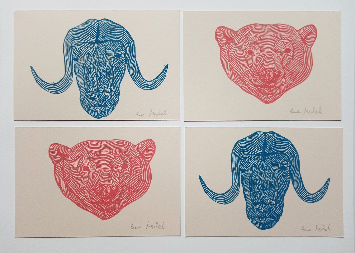 Linocut Bear Portrait - Original Art Print, Wild Animal, Nature Wall ...