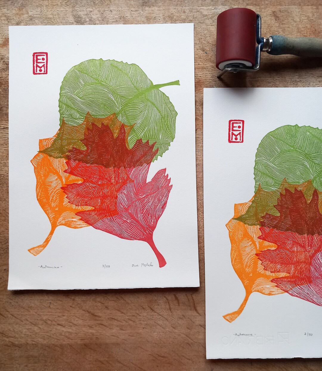 Autumn Linocut Original Art Print, Tree Life Cycle, Nature Wall Art ...