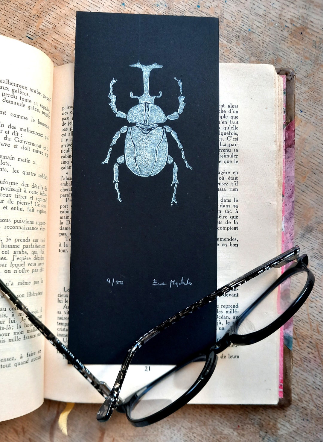 Bookmark Beetle - Linocut Print on Paper, Nature Artwork, Insect ...
