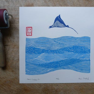 Linocut Into the Ocean1 - Original Art Print, Rays, Limited Edition ...