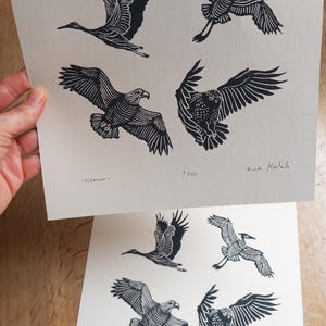 Linocut Birds, Original Art Print, Nature Art, Ornithological ...