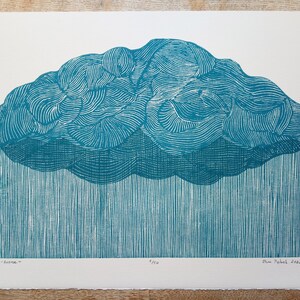 Linocut Downpour Original Art Print Nature Wall Art Rain | Etsy