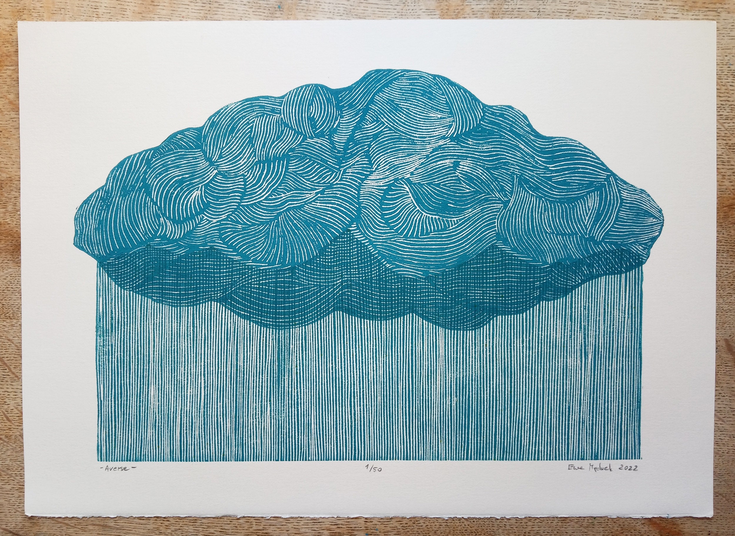 Linocut Downpour Original Art Print Nature Wall Art Rain | Etsy