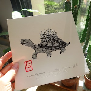 Linocut Turtle Original Art Print, Nature Artwork, Limited Edition ...