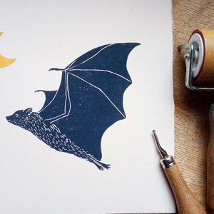 Linocut Bat- Original Art Print, Hand Carved and Printed, Limited ...