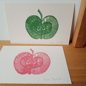 Linocut APPLE, Original Art Print, Hand Carved, Hand Printed, Botanical ...