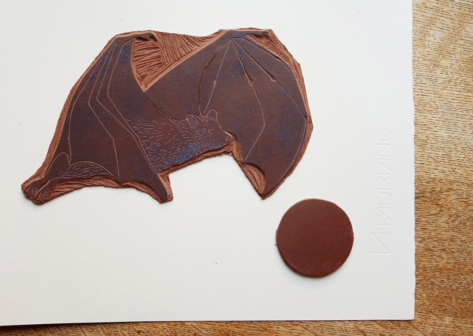 Linocut Print Bat Hunting - Original Art Print, Nature Wall Art ...