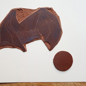 Linocut Print Bat Hunting - Original Art Print, Nature Wall Art ...