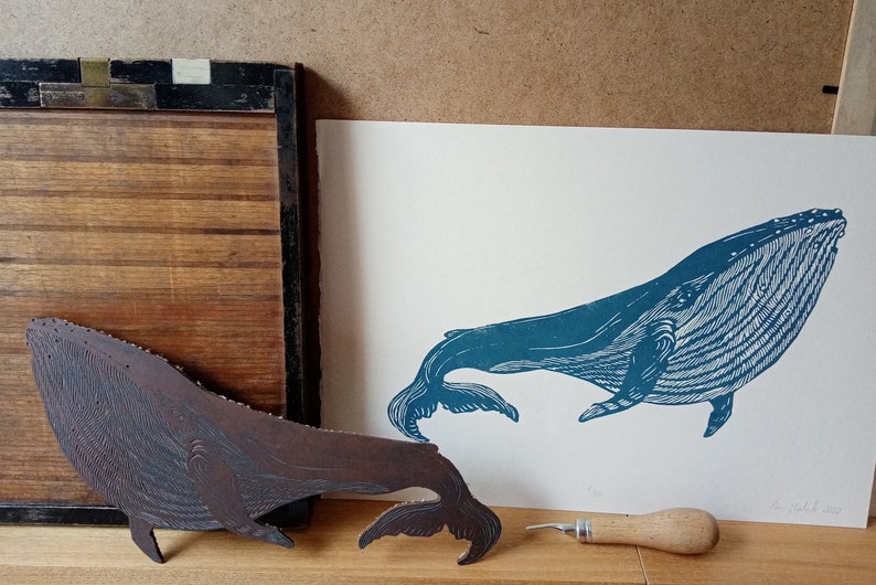 Linocut Whale Original Art Print Hand Engraved and Printed - Etsy Canada