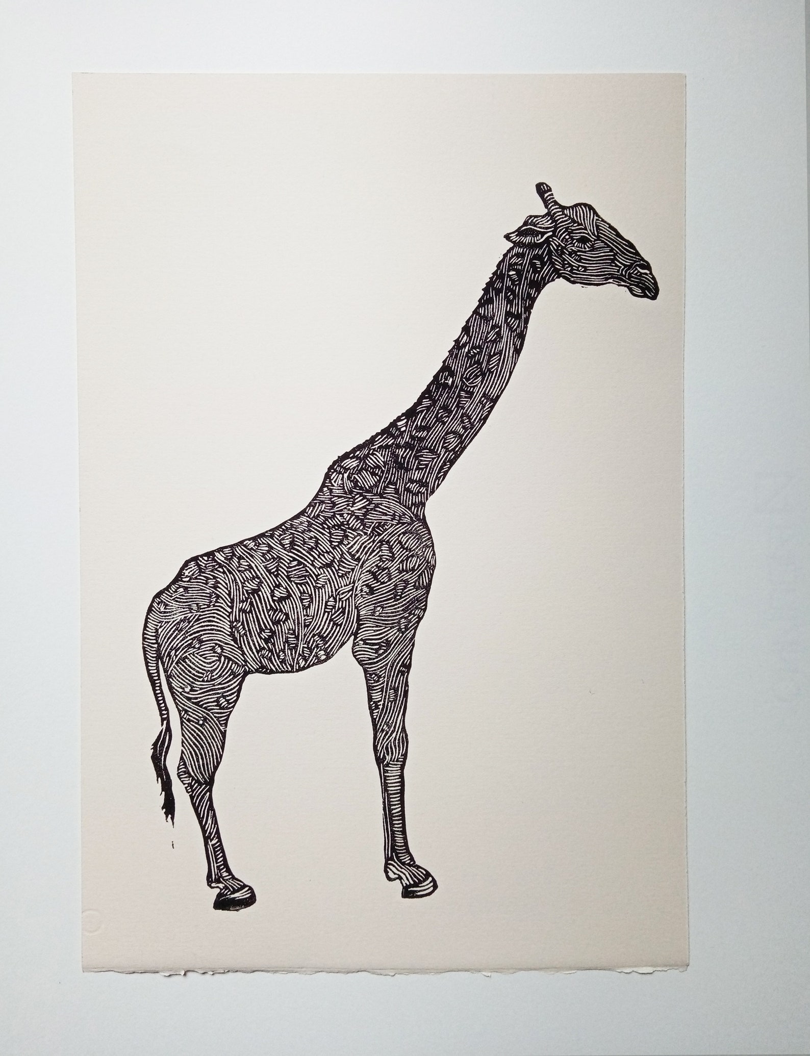 Linocut Print Giraffe - Original Art Print, Black and White, Animal ...