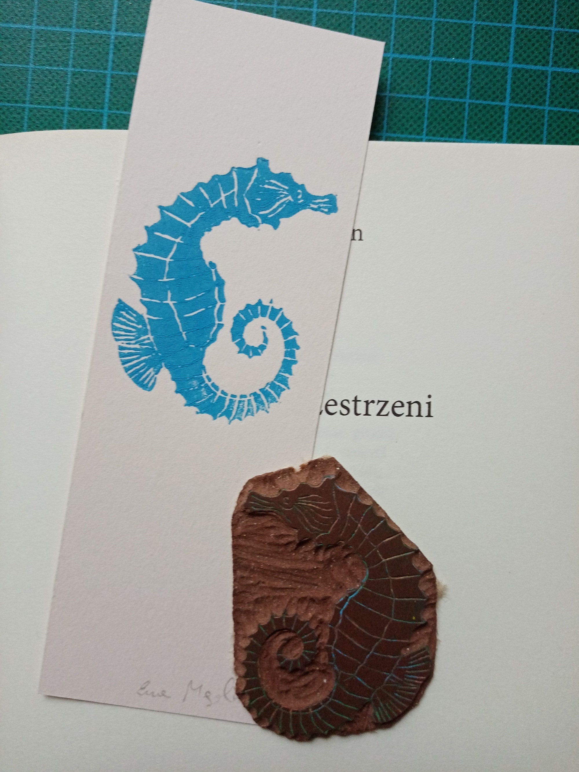 Bookmark Seahorse - Linocut, Original Art Print, Hand Carved and Hand ...
