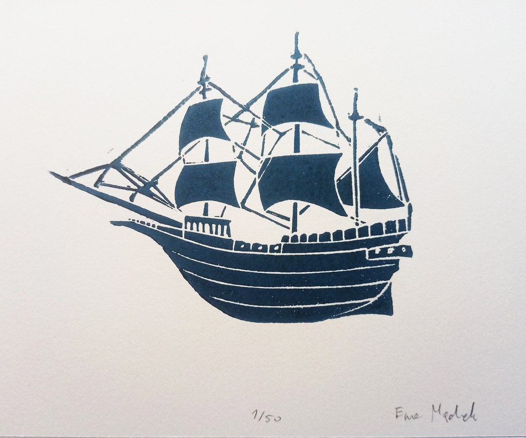 Linocut Boat - Original Art Print, Seascape, Limited Edition, Hand ...