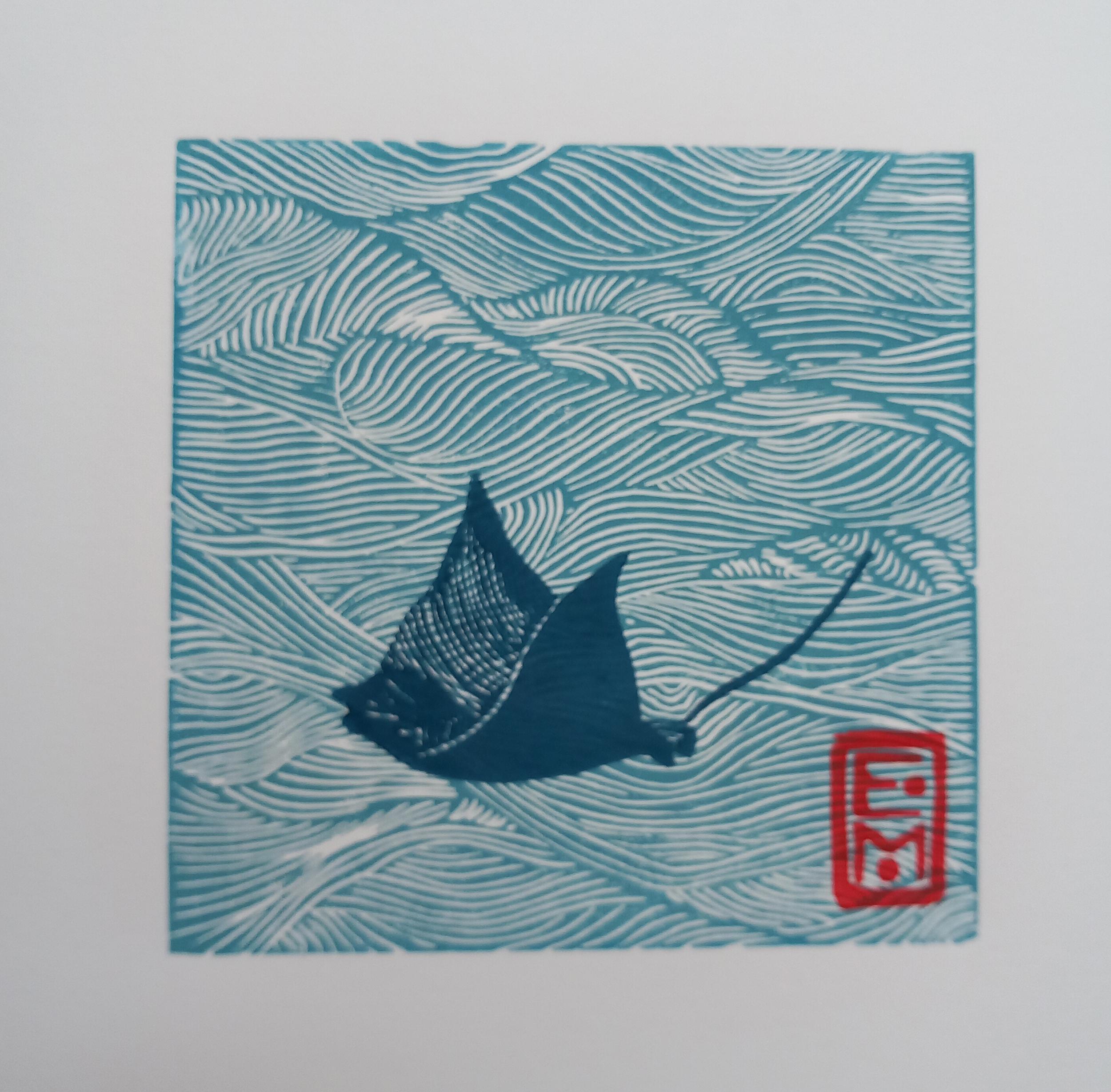 Linocut Triptych Swim - Original Art Print, Poetic Illustration, Marine ...