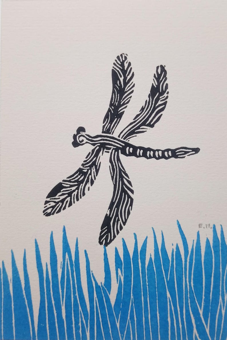 Linocut Dragonfly, Original Art Print, Cabinet of Curiosities, Insect ...