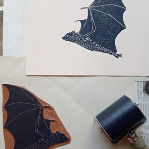 Linocut Bat- Original Art Print, Hand Carved and Printed, Limited ...