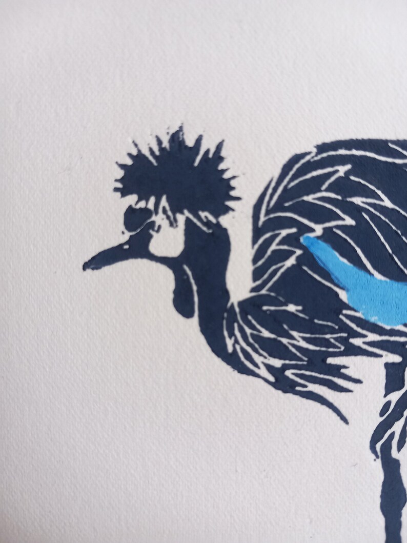 Linocut Blue Wings Original Art Print Animal Art Cabinet - Etsy