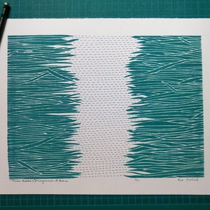 Linocut and Drawing "in the Grass No.2", Original Artwork, Mixed Media ...