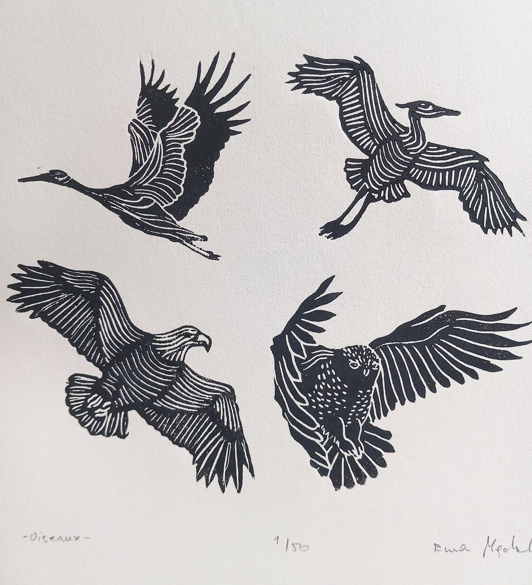 Linocut Birds, Original Art Print, Nature Art, Ornithological ...