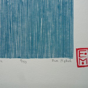 Linocut Heavy Rain Original Art Print With a Red Monogram, Nature Wall ...