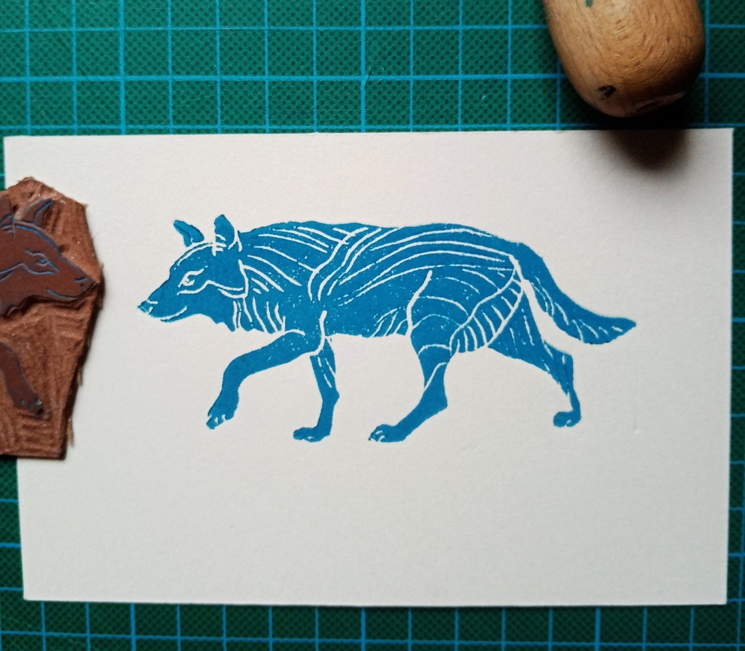 Linocut Wolf - Original Art Print, Greeting Card, Cabinet of ...