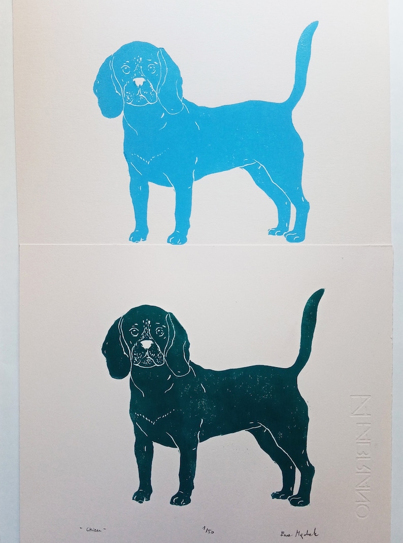 Linocut Dog, Original Art Print, Signed and Numbered by Artist ...